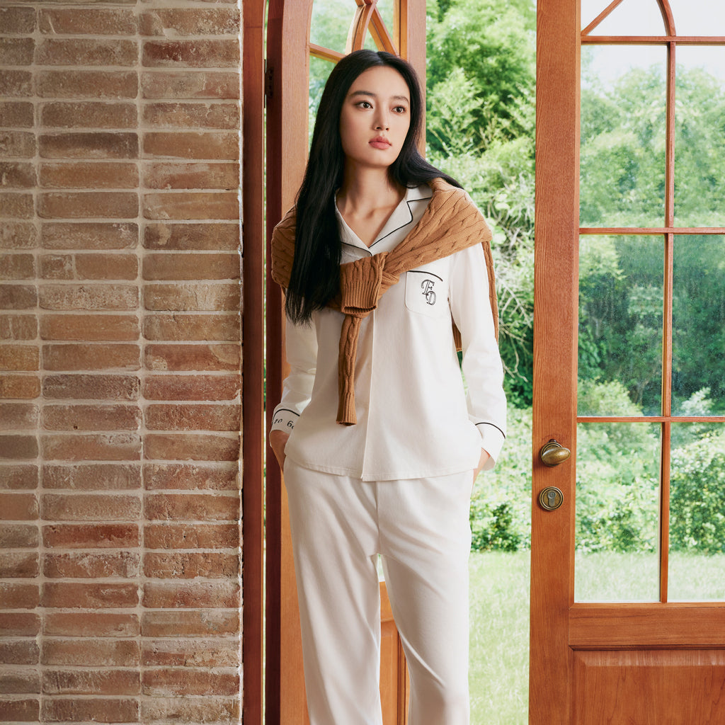 【舒適針織】純棉睡衣套裝 - 長袖上衣及長褲 – Embry Form