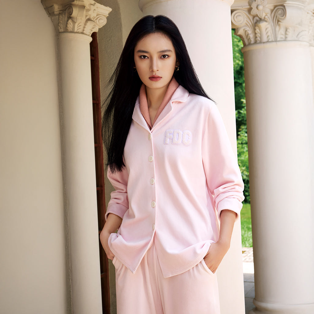 【暖暖絨】純色薄絨睡衣套裝 - 長袖上衣及長褲 – Embry Form