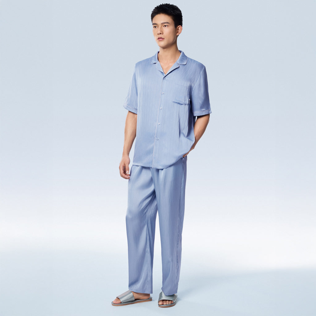 【色丁系列】男裝色丁睡衣套裝 - 短袖上衣及長褲 – Embry Form