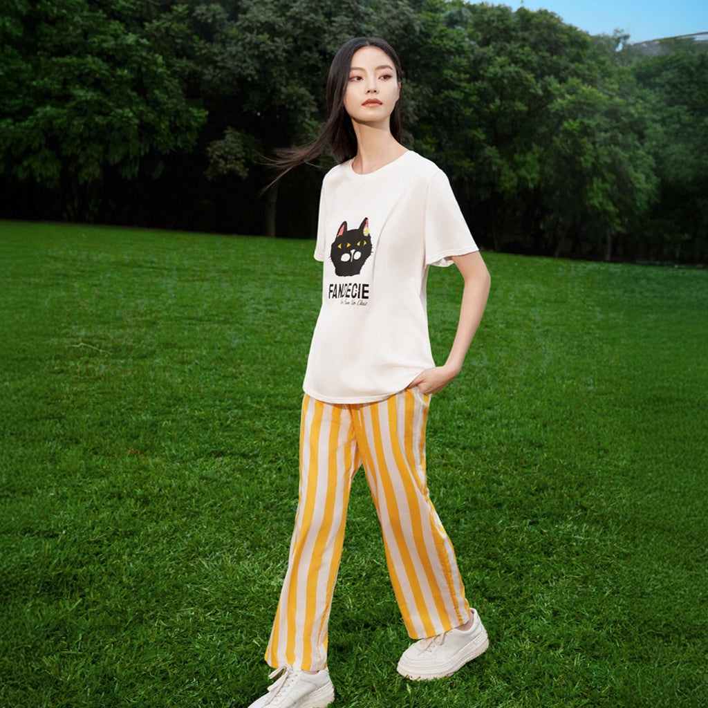 【藝術狂熱】印花睡衣套裝 - 純棉短袖上衣及色丁長褲 – Embry Form