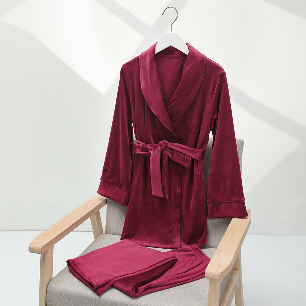 【舒適暖絨】暖絨睡衣套裝 - 長袖睡袍及長褲 – Embry Form