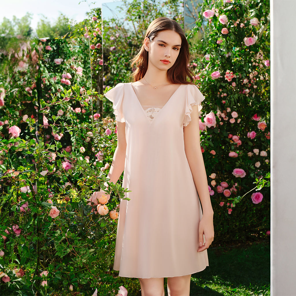 【花園印象】綠竹纖維蕾絲飾邊短袖睡裙 – Embry Form