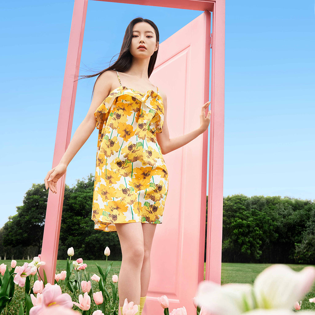 【藝術狂熱】可愛印花荷葉飾邊純棉吊帶睡裙 – Embry Form